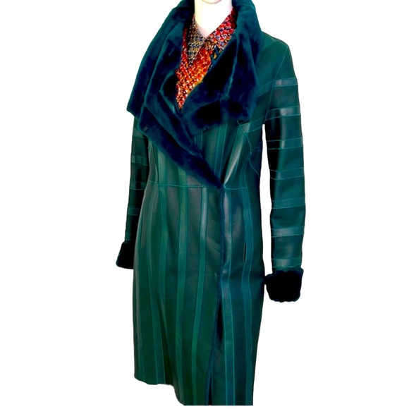 Escada | Jackets & Coats | Escada Beautiful Teal Leather And Shearling ...